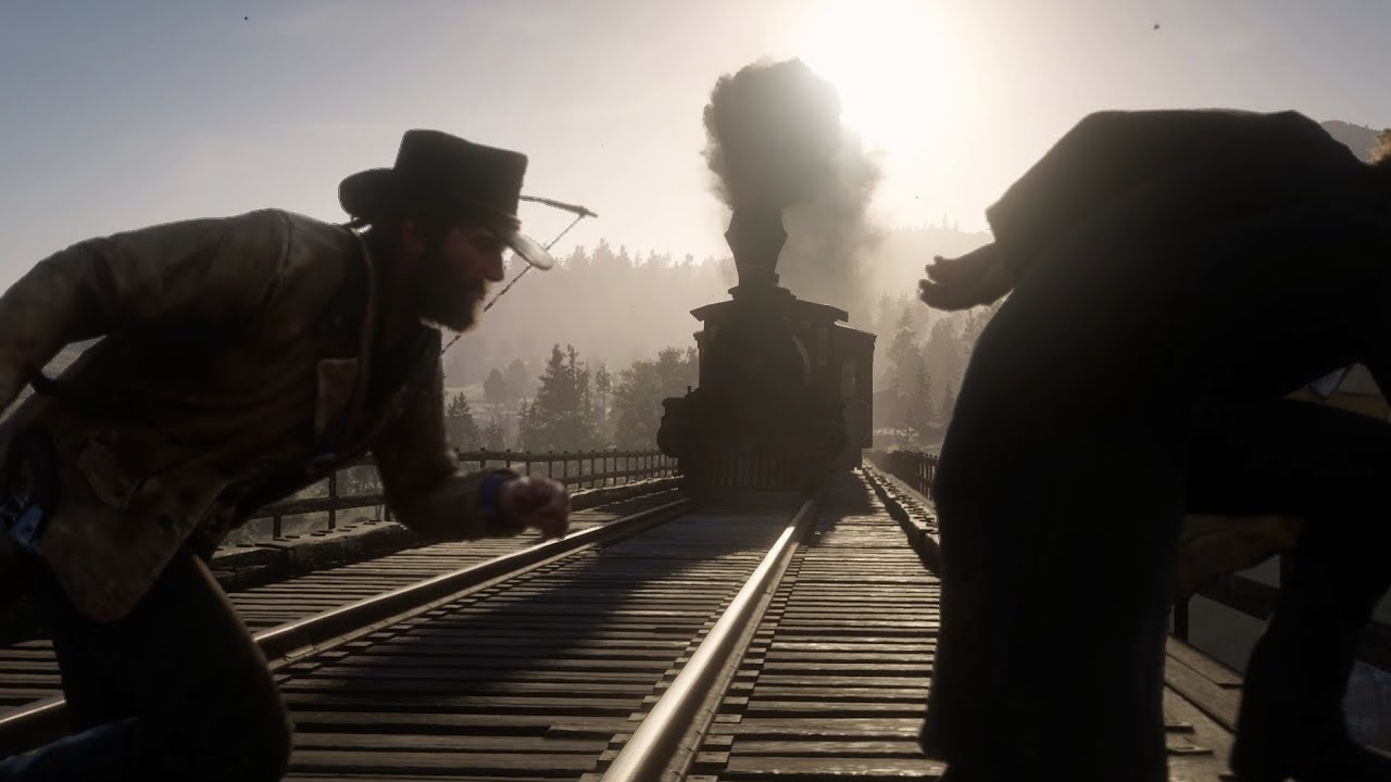 RDR2 saving reverend foot stuck in train tracks - YouTube