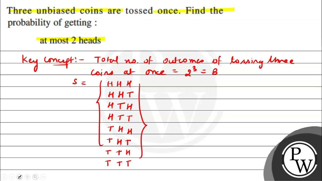Three unbiased coins are tossed once. Find the probability of getti... - YouTube