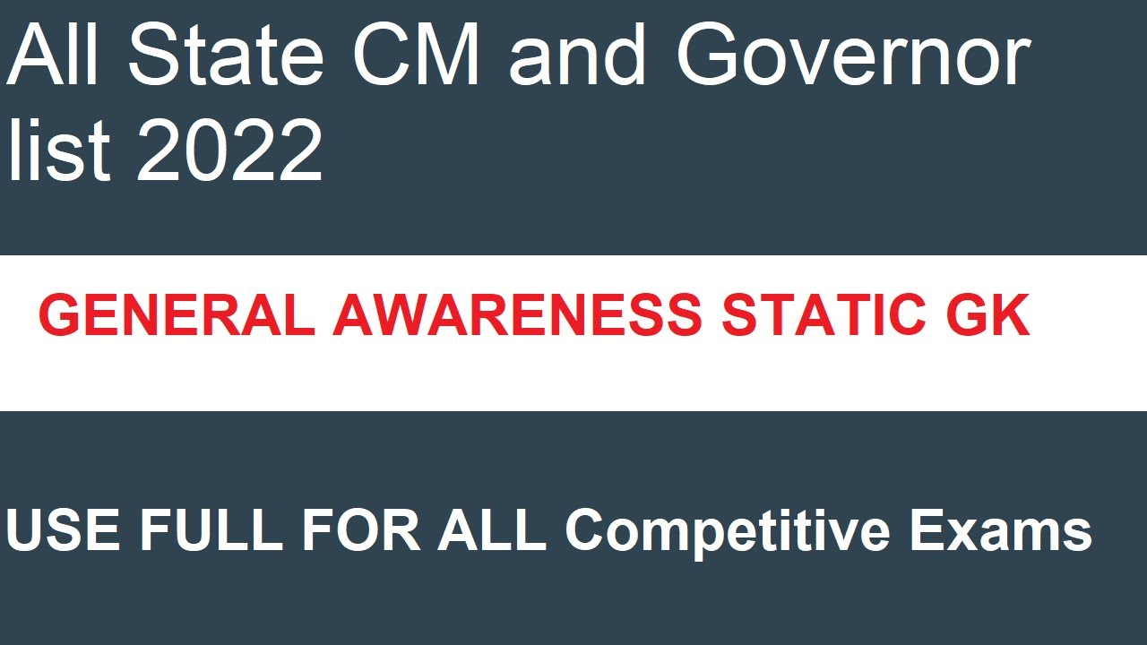 All State CM and Governor list 2022 for competitive exams - YouTube