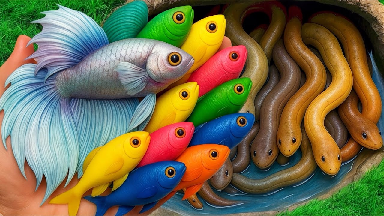 Catch colorful freshwater ornamental fish, goldfish, Betty fish, eels ...