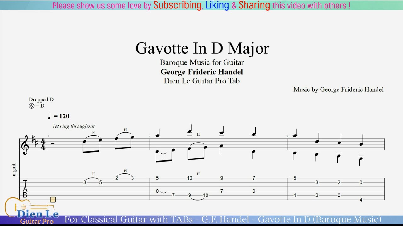 For Classical Guitar with TABs - G.F. Handel - Gavotte In D (Baroque ...