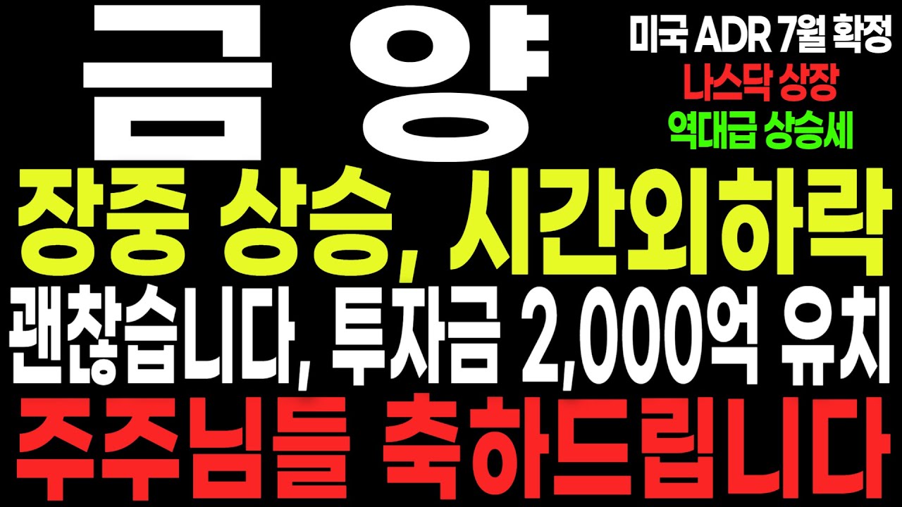 금양 단독 장중상승시간외하락 괜찮습니다 투자금 2000억유치 축하드립니다 한국에서 독점기업 탄생 임박 초대형계약임박