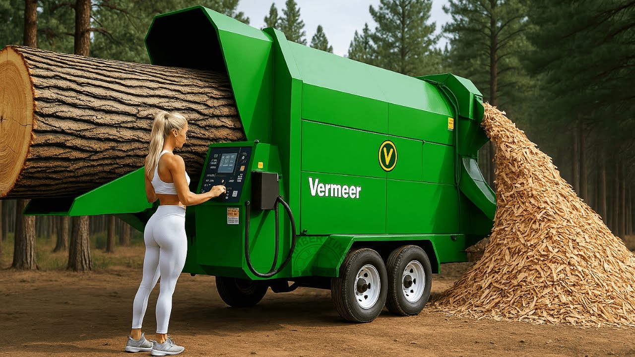 Extreme fastest wood chipper cutting tree | Dangerous tree shredder ...