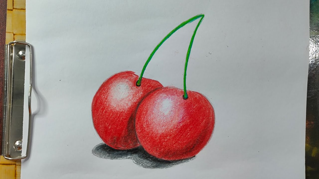 How to draw Cherry fruit with plastic crayons colour // Tutorial video ...