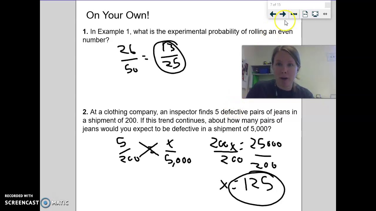 7th Grade Lesson 15.3 Exp. and Theoretical Prob.-Part 1 - YouTube