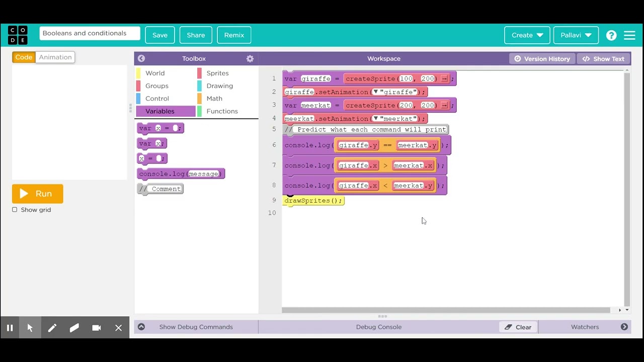 console log command in Game Lab - YouTube