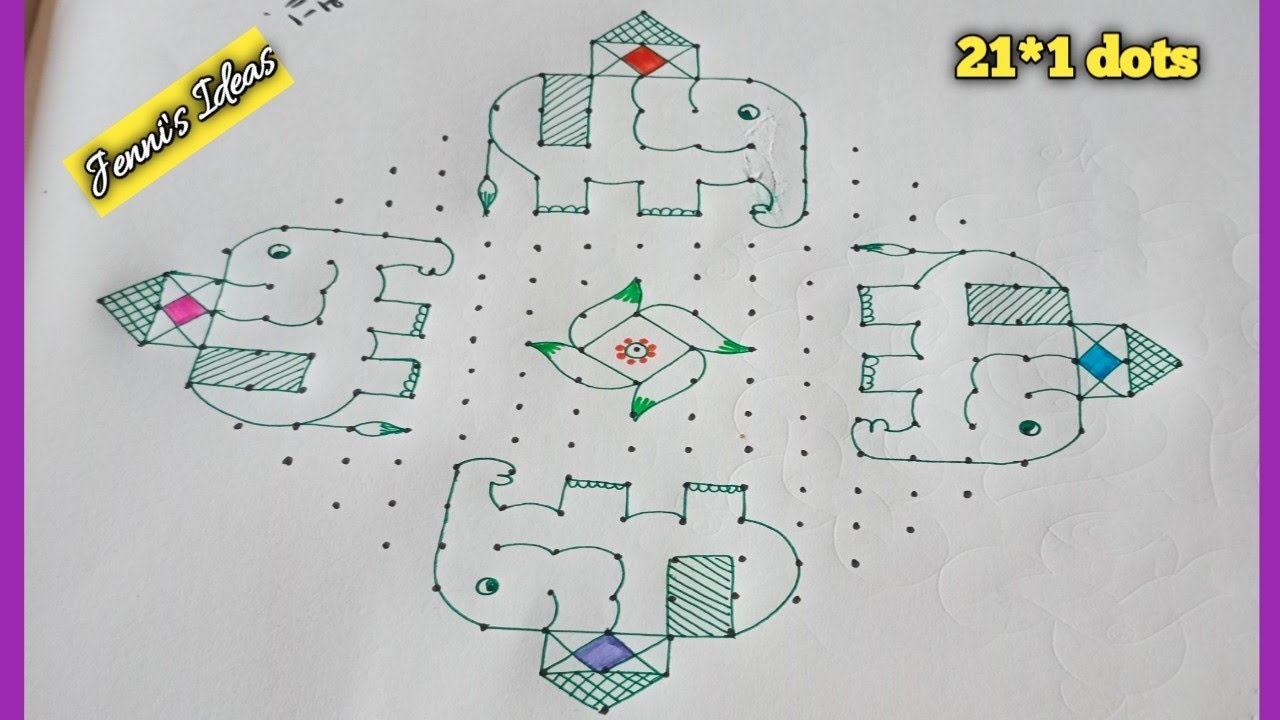 21 dots easy elephant 🐘 rangoli/new year rangoli 2022/sankaranthi ...