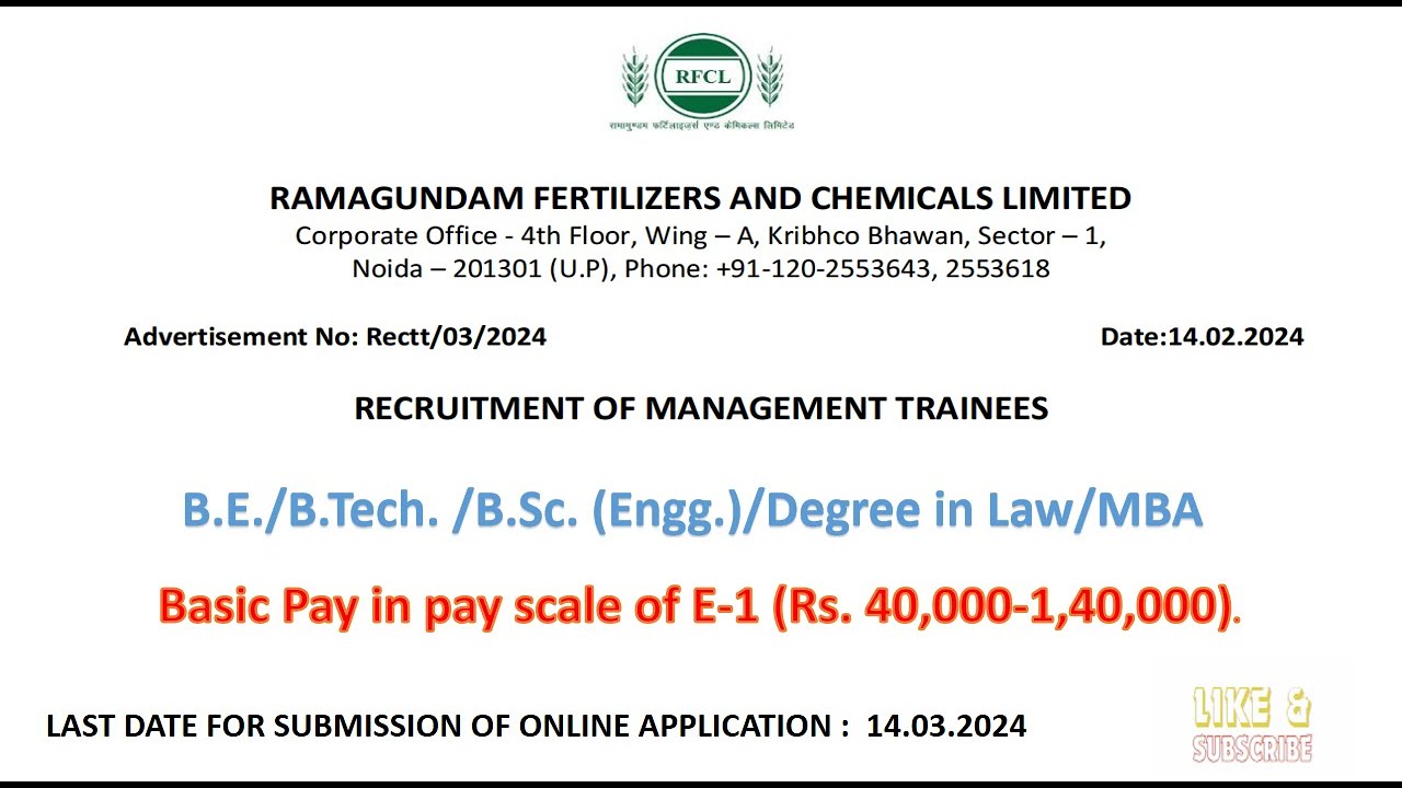 RFCL Recruitment 2024 | WITHOUT GATE | Freshers| CTC: ₹12 Lakhs|PSU ...