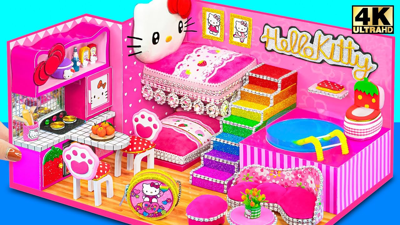 Make Hello Kitty House with Bedroom, Kitchen, Glitter Rainbow Stairs ...