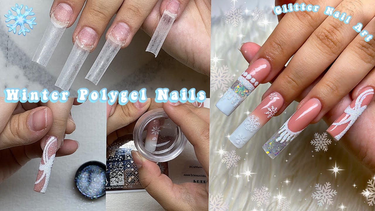 WINTER POLYGEL NAILS☃️ GLITTER NAIL ART! FRENCH TIP, OMBRE, NEGATIVE ...