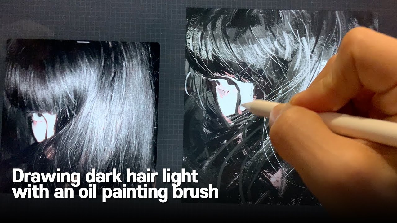 Drawing dark hair light with an oil painting brush - YouTube
