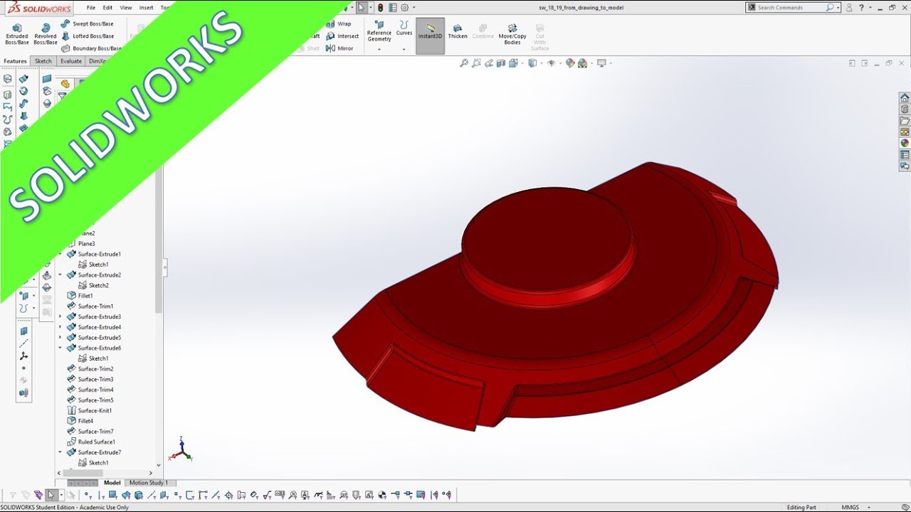 From Drawing to Model Part 1 - SolidWorks 2018 / 19 Training - Surfaces ...
