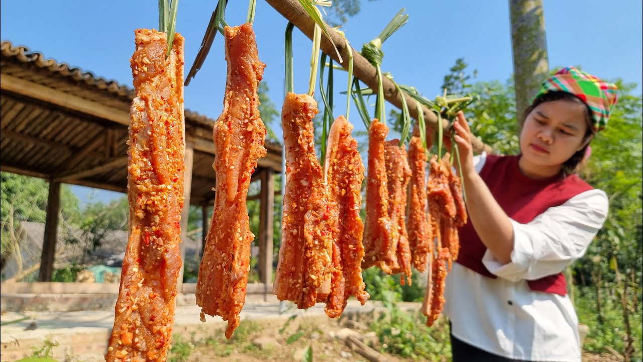 Village Dry Meat | Sun Dried Pork Belly For Dinner - YouTube