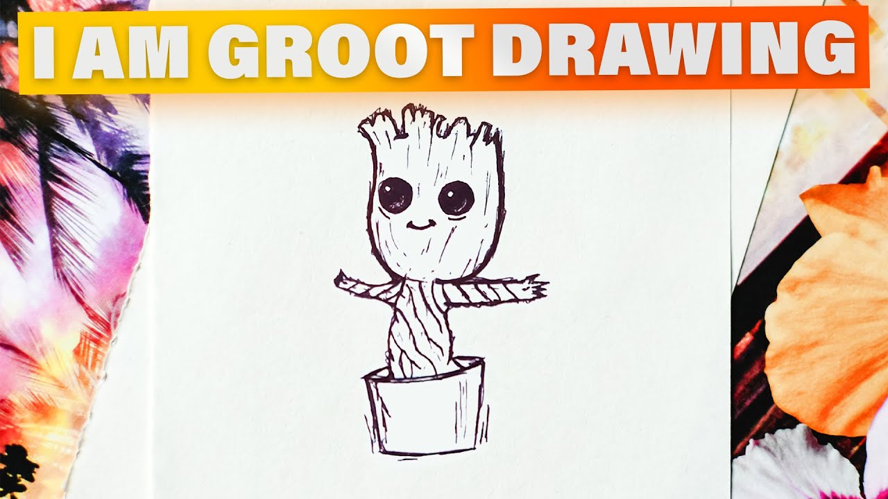 Draw I Am Groot | Groot Drawing Sketch - YouTube