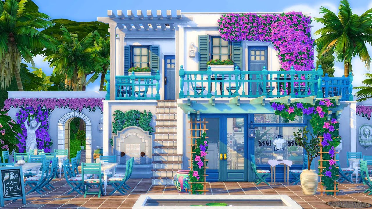 Cute Greek Restaurant 🌞 Sims 4 🌊 SpeedBuild - YouTube