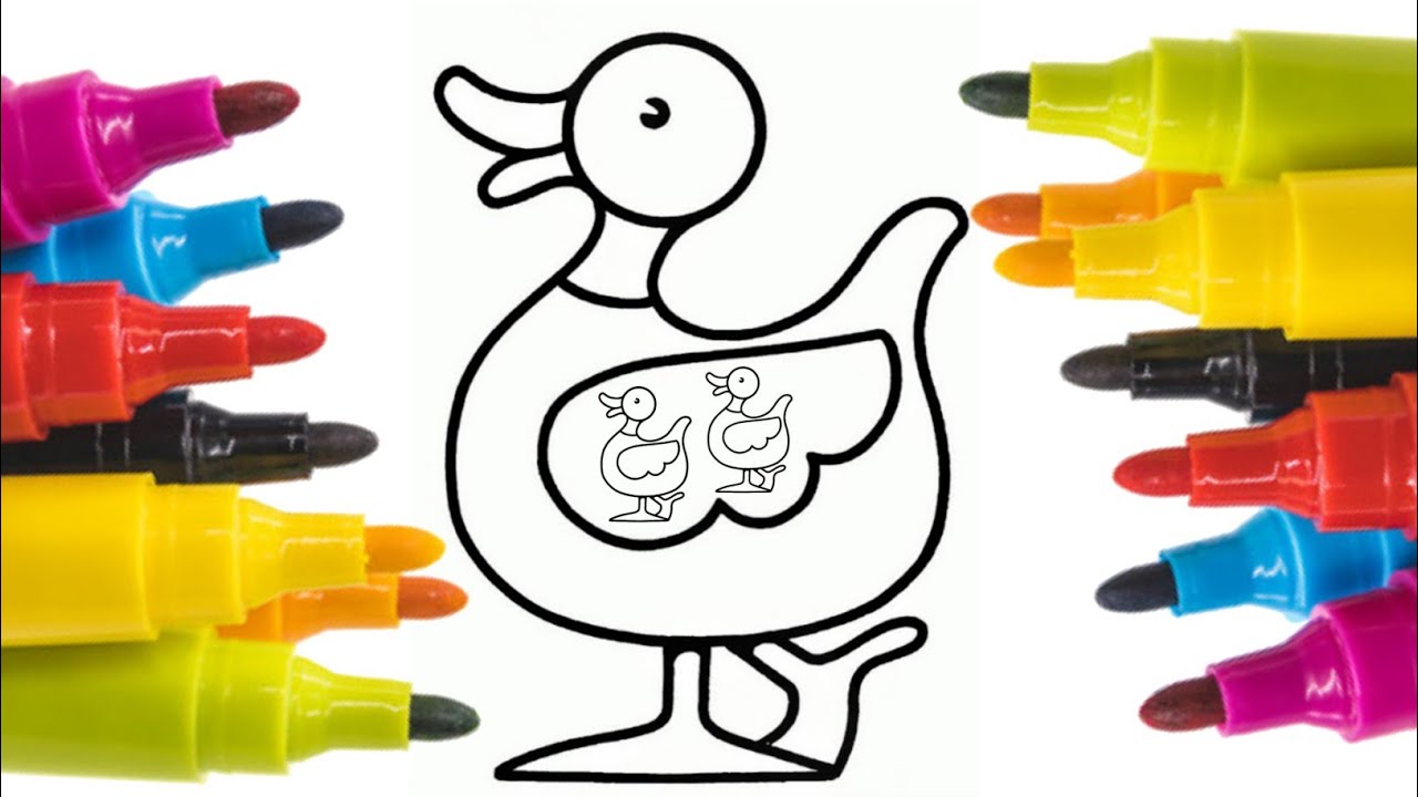 Coloring In Duck With Her Kids | Ducks | Drawing Coloring Painting ...