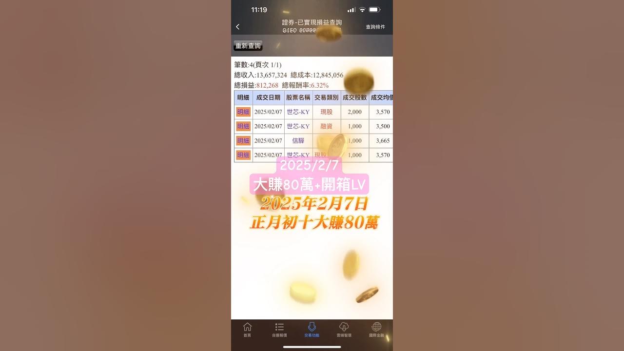 「宅仙娜娜」2025年2月7日大賺80萬，正月初十新春財神爺送錢來#信驊（5274）世芯-房ky(3661)營收大好還會漲（追高這要有留單打算，高價股口袋夠深才能玩）#開箱LV波士頓包20 ...