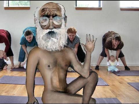 YOGI BARE- Naked Yoga Instructor Drawing / Painting / Tradigital Mixed Media Artwork