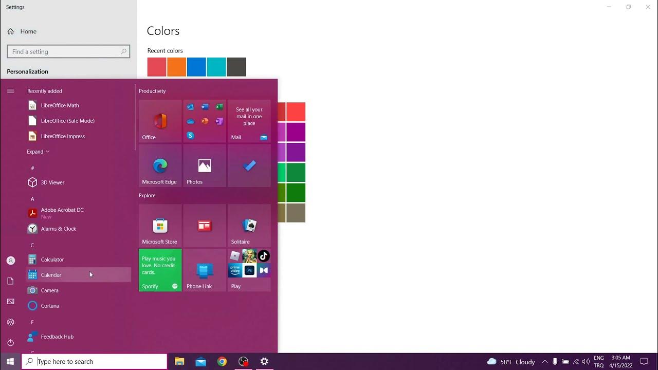 How to Change the Start Menu Color - YouTube