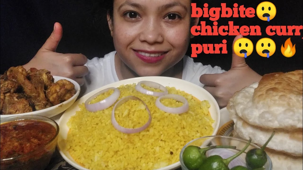 EATING PURI/LUCHI+CHICKEN CURRY+YELLOW RICE+GRAVY #puri #chickencurry # ...