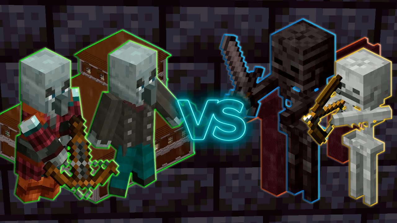 Vindicator + Pillager vs Wither Skeleton + Skeleton - Minecraft Mob ...