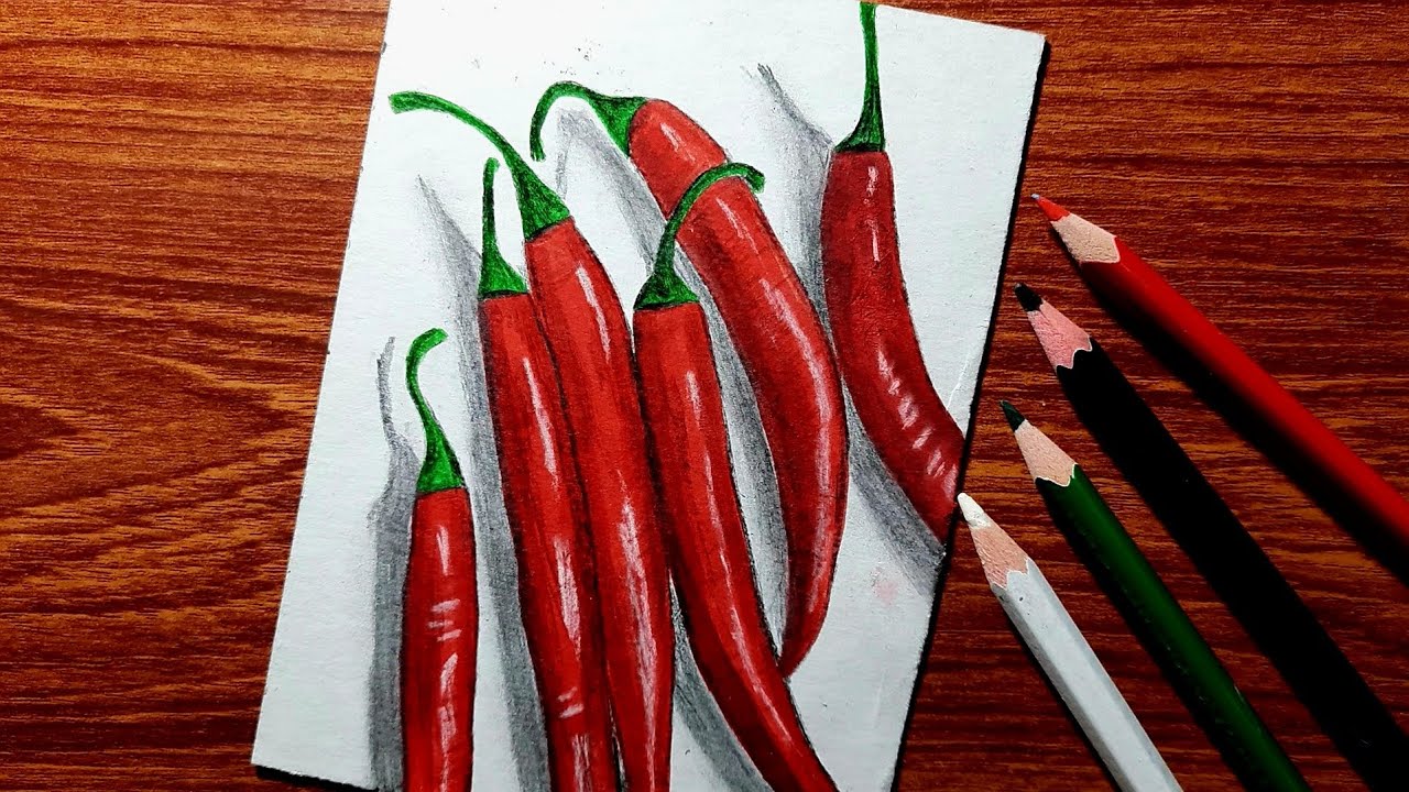 How to draw Realistic Red Chillies Easily - YouTube