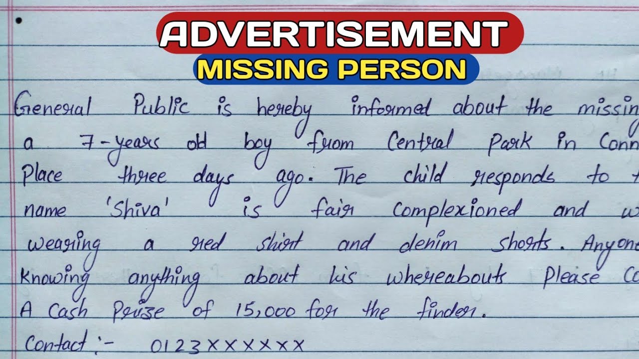 How to write advertisement for missing person || Missing person ...