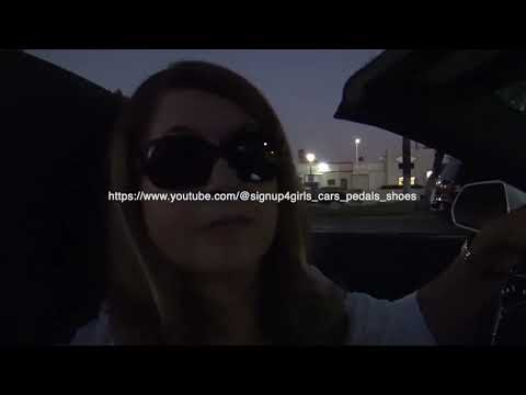 Beautiful lady pedal pumping and driving in heeled mules