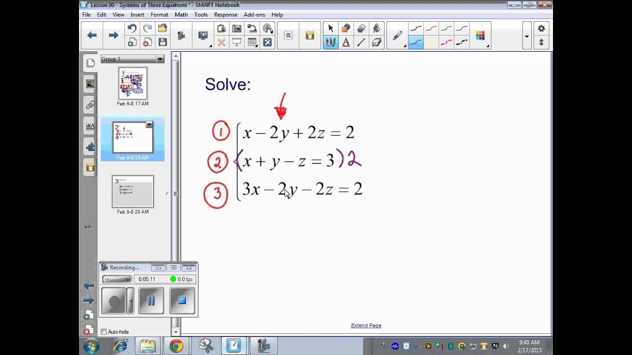 Saxon Algebra 2 - Lesson 90 - Solving Systems of Three Equations - YouTube
