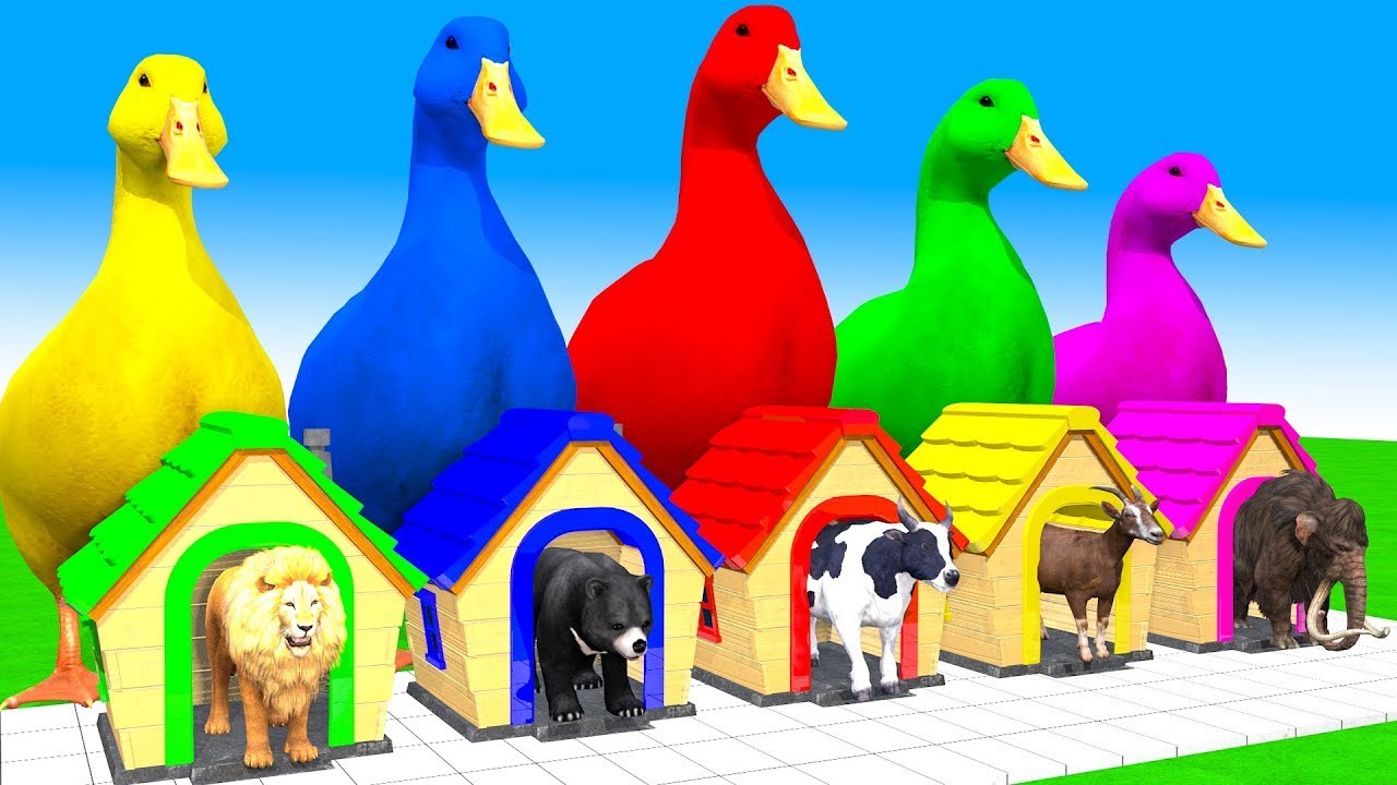 Long Slide Game With Elephant Gorilla Buffalo Hippopotamus Tiger - 3d ...