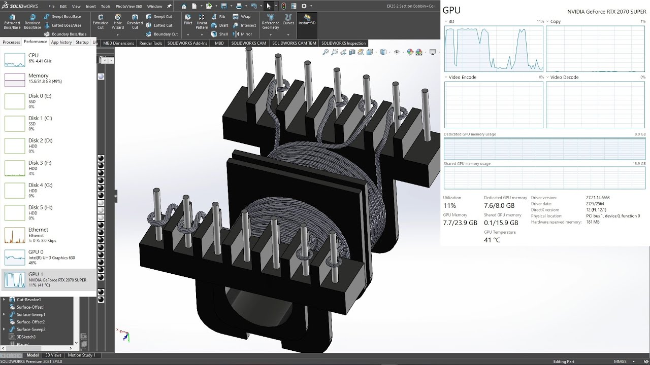 SOLIDWORKS 2021 Check Memory Usage (RAM 32GB) - YouTube