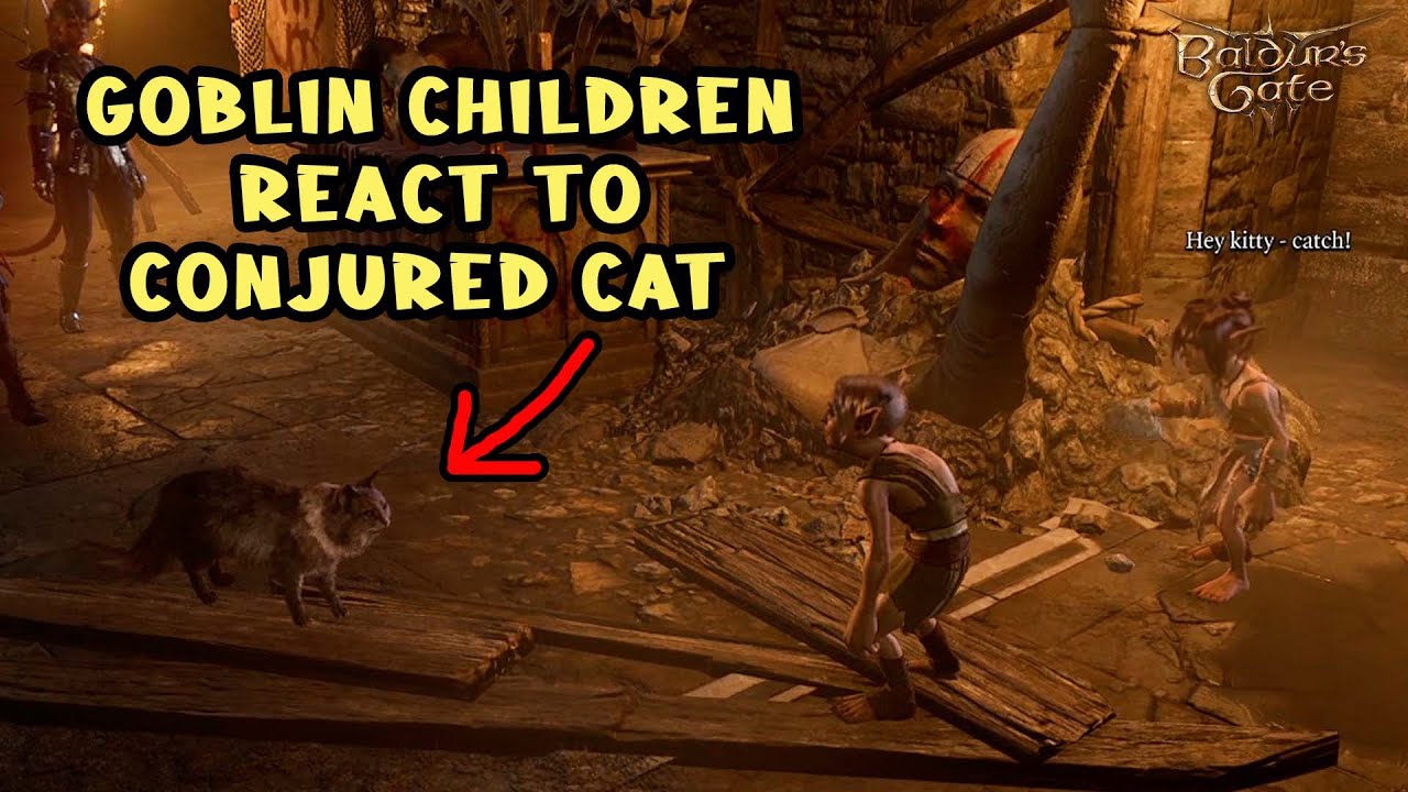 Baldur's Gate 3 (Full Release): Goblin Children's Reaction to Pet Cat ...