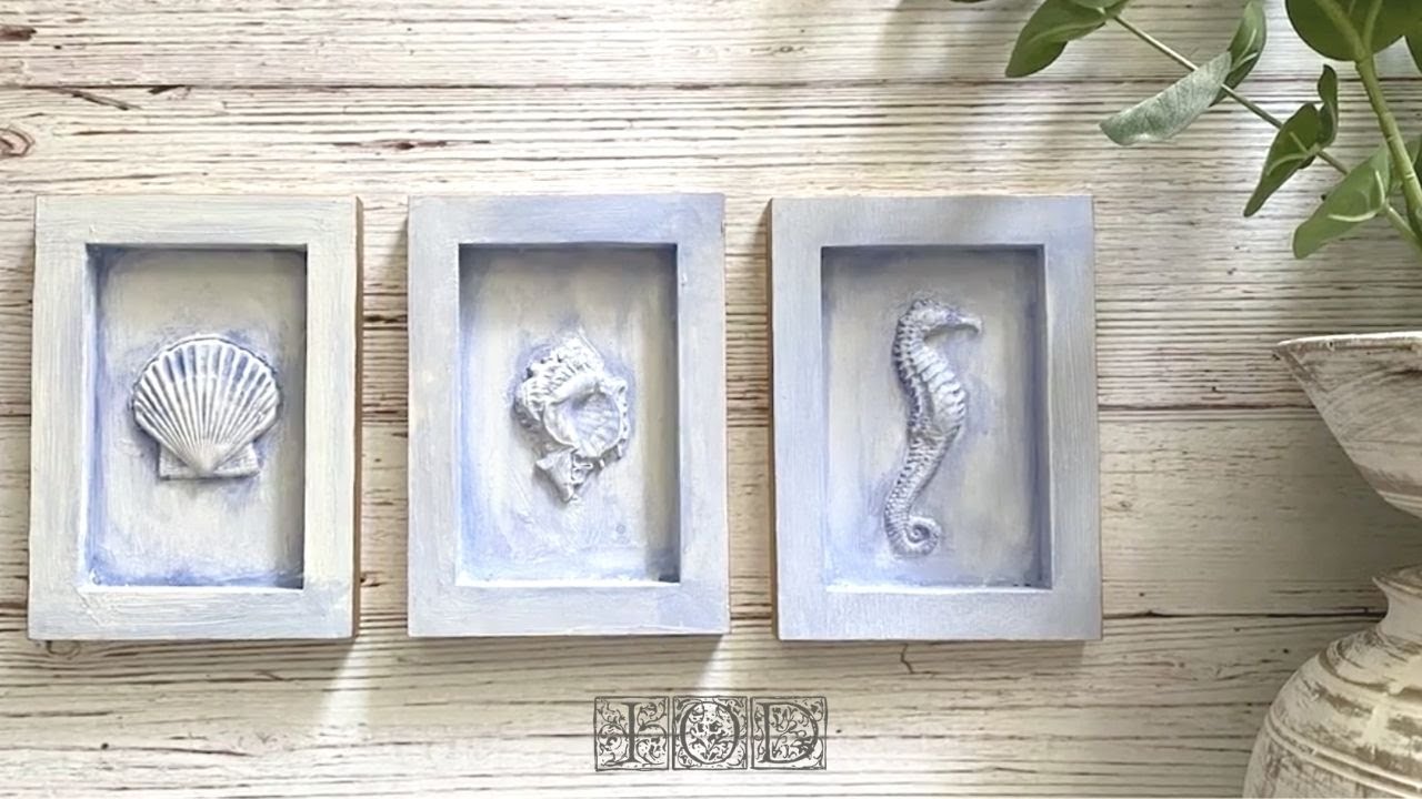 DIY Coastal Beach Decor: Seaside Wall Art with IOD Seahorses and Shell ...