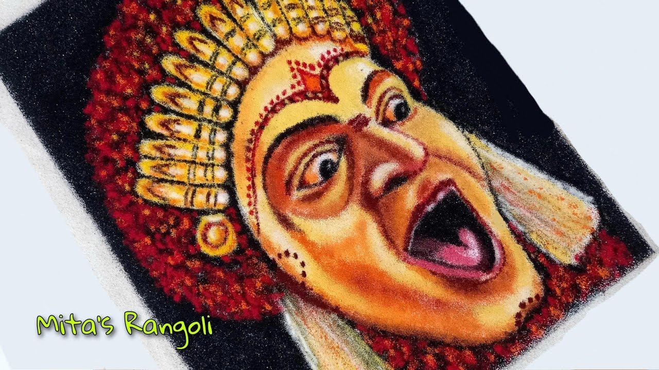 Kantara rangoli || Portrait rangoli tutorial || face rangoli - YouTube