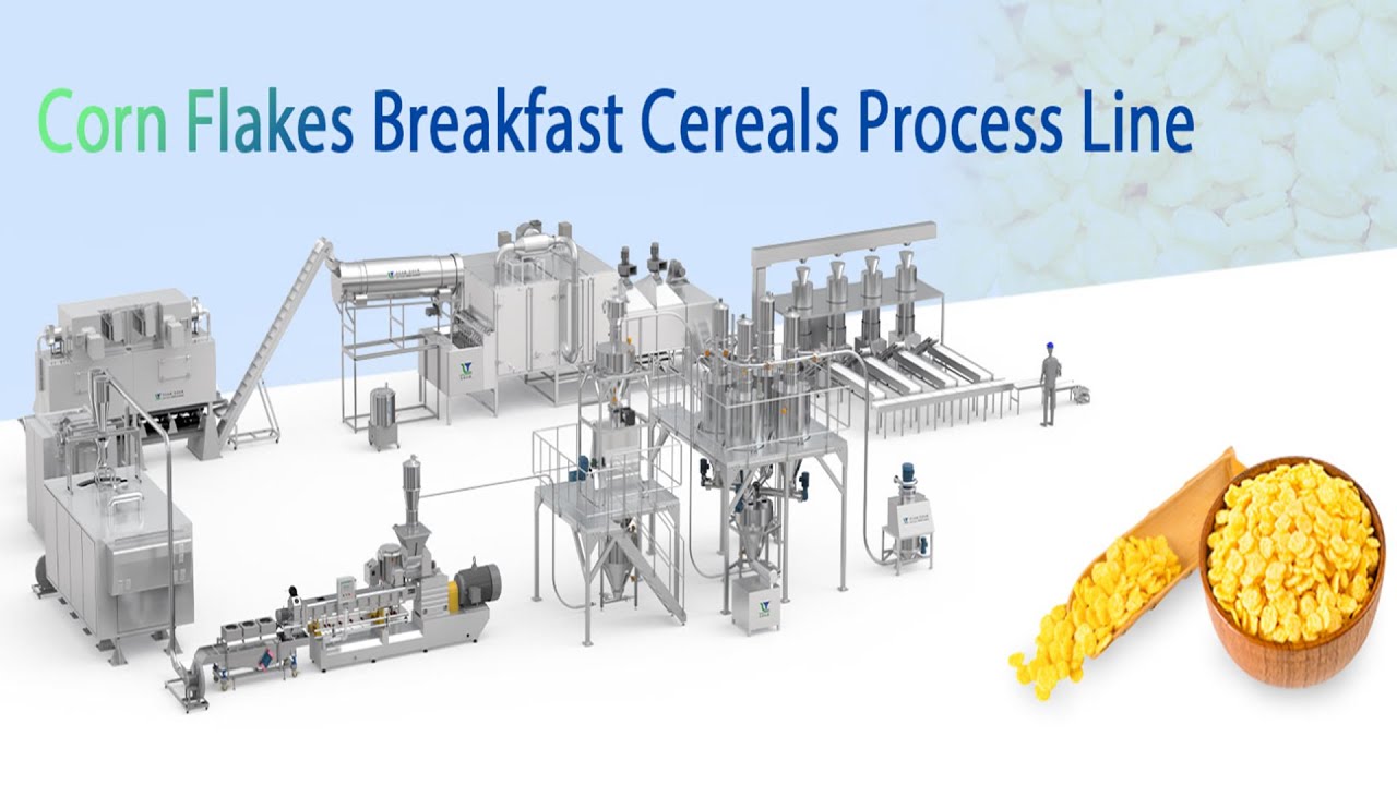 Cocopan Breakfast Cereals Process Line corn flakes making machine - YouTube