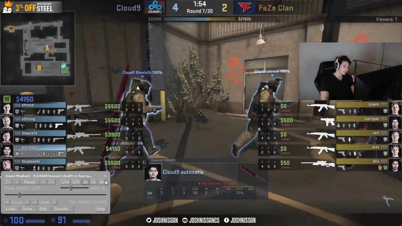 Demo Review: c9 autimatic (POV) vs FaZe @ ELEAGUE S2 [de_train] - YouTube