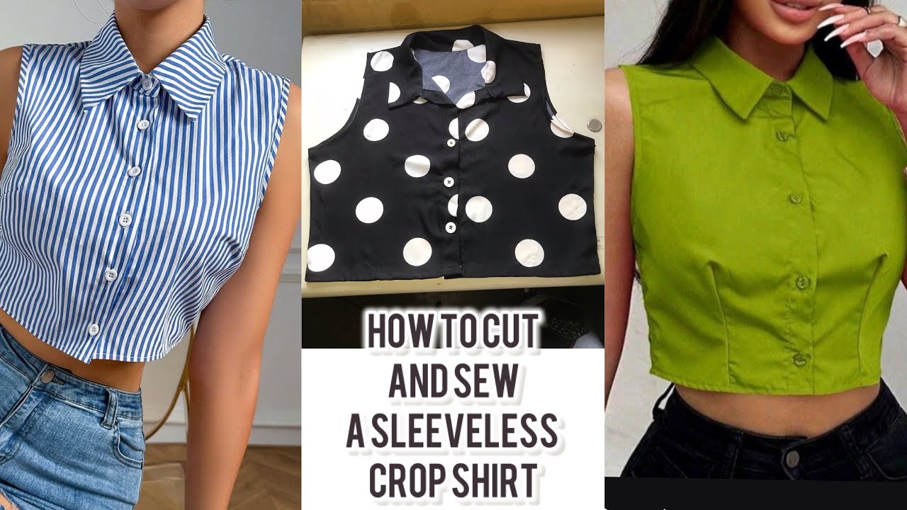 How to cut and sew a crop top Shirt with Collar - YouTube