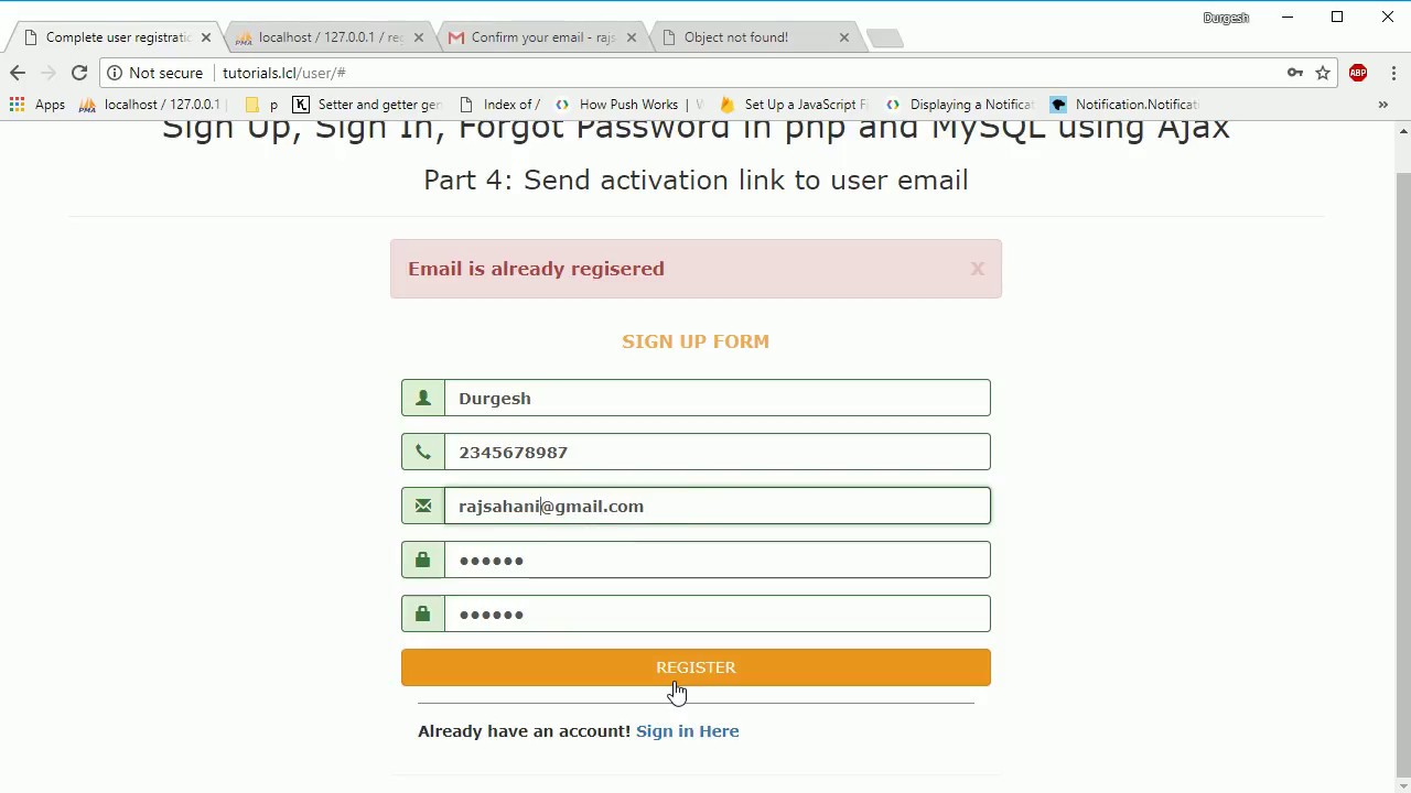 Using Phpmailer Send Activation Link To User From Php And Mysql Part4 Youtube