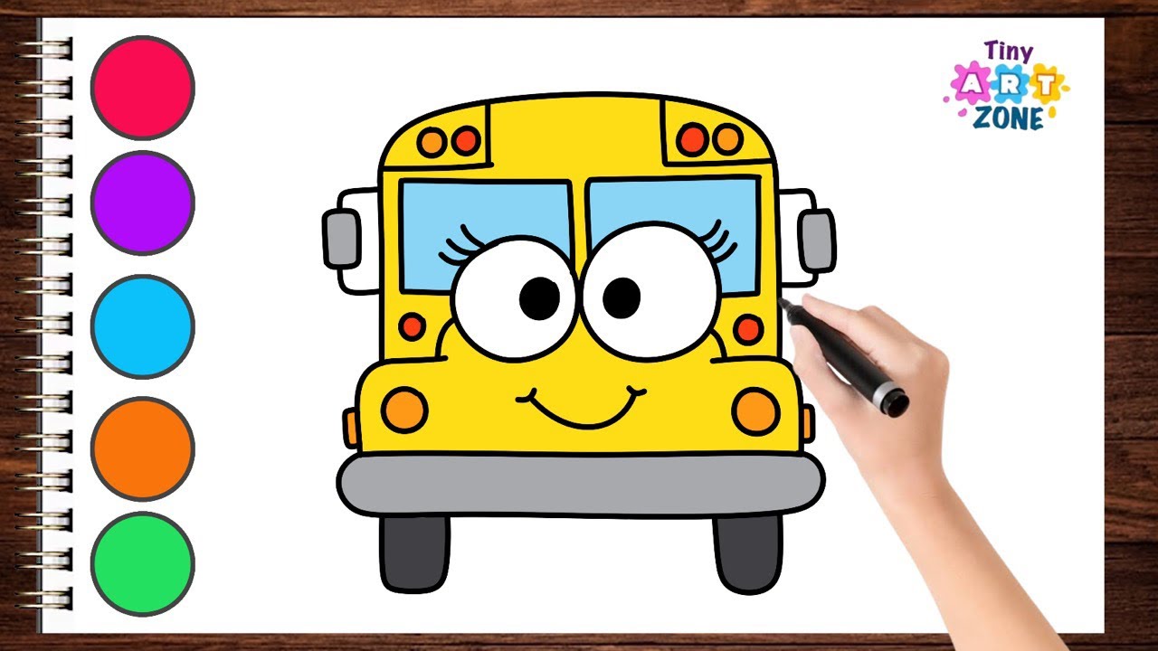 How to Draw a School Bus Cartoon Easy for Kids | Tiny Art Zone - YouTube