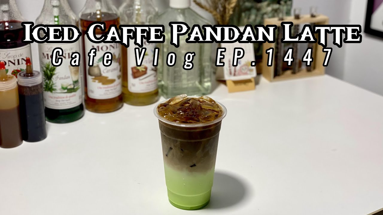 Cafe Vlog EP.1447 | Iced Caffe Pandan Latte | Large size | Coffee ...