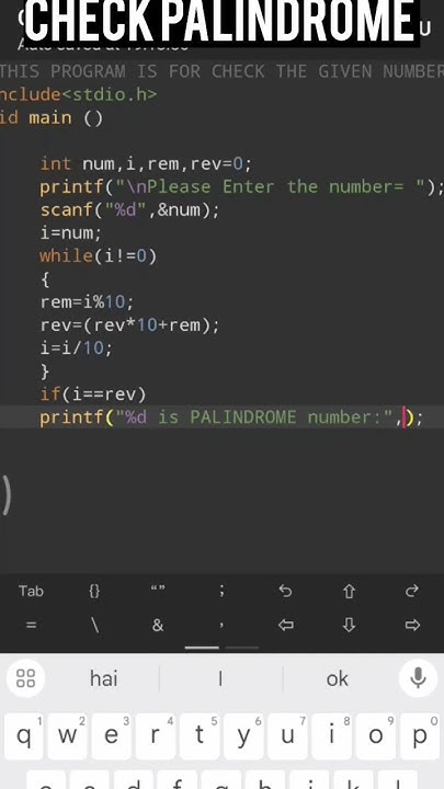 chech palindrome number in c language #palindromenoinclanguage# ...