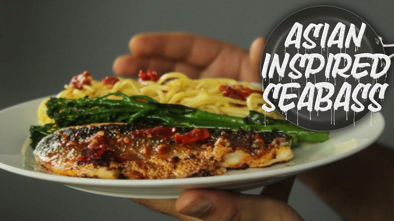 Asian Inspired Sea Bass Fish | served with noodles and tender stem ...