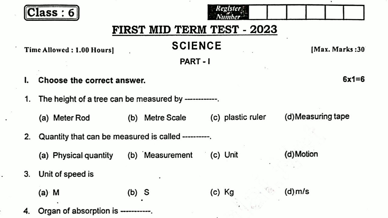 6th science first midterm exam question paper 2024 - YouTube