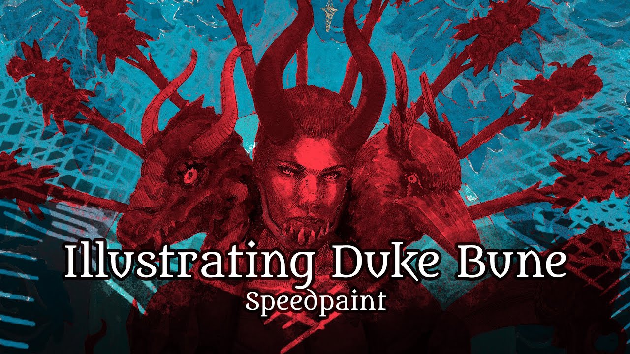 drawing duke Bune, ars goetia demon | ink, gouache and digital ...