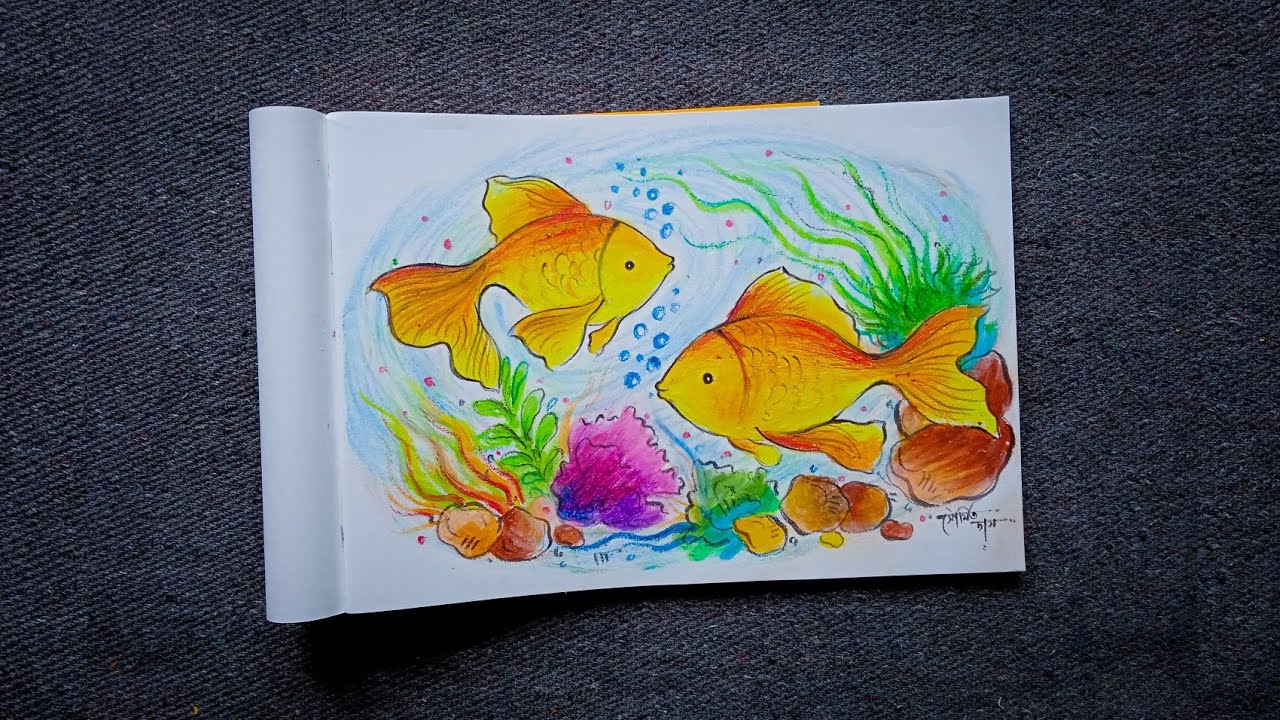 How to draw fish aquarium in oil pastel| easy drawing|oil pastel ...