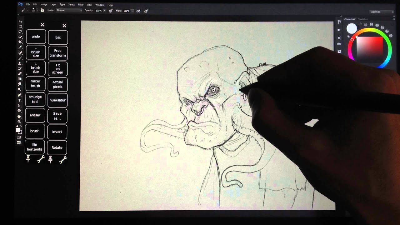 Drawing a mutant zombie on a cintiq companion - YouTube