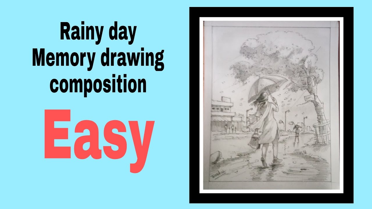 How to draw rainy day composition/memory drawing/ pencil sketch /easy ...