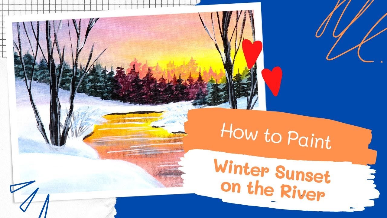 How to Paint Winter Sunset over the River | Easy Acrylic Painting - YouTube