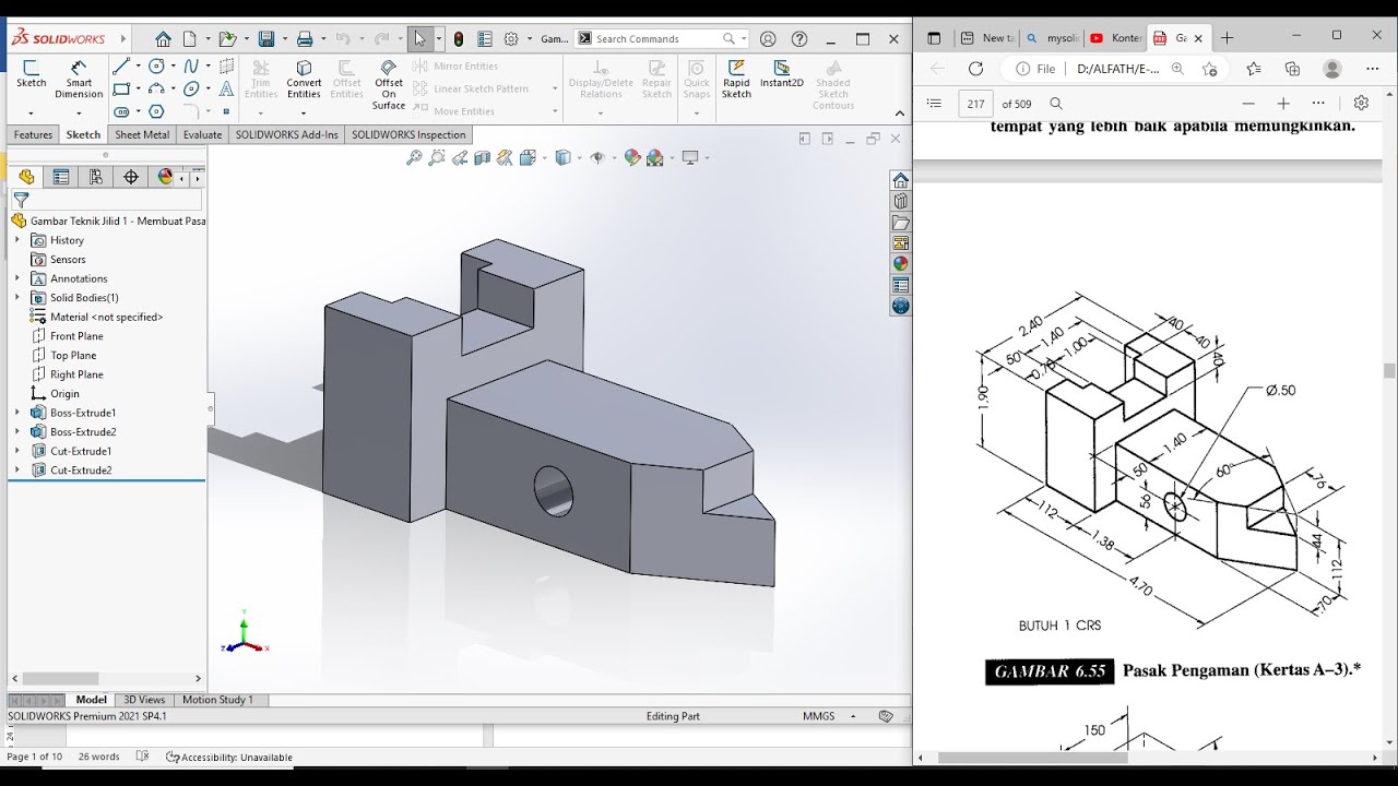 Tutorial Solidworks Untuk Pemula | Gambar Teknik Jilid 1 | Pasak ...