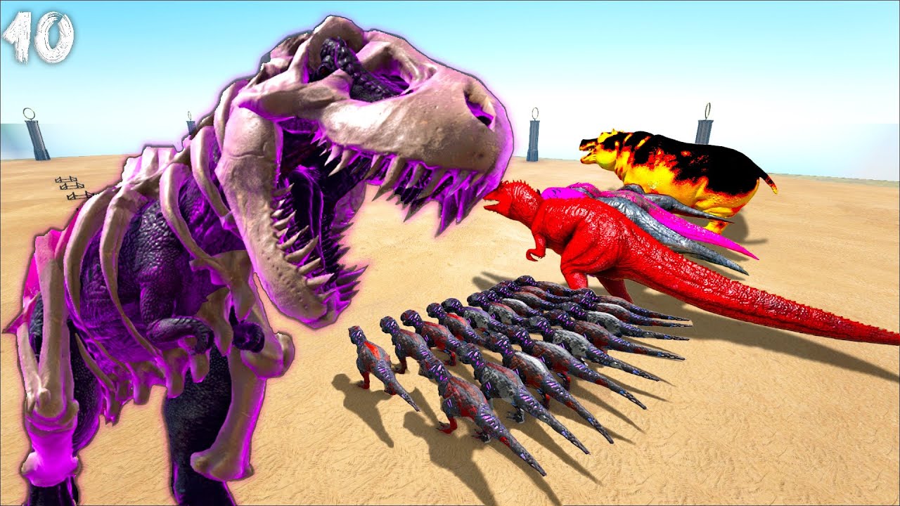 Skeletonized Tyrannosaur vs Mod Dinosaurs - YouTube